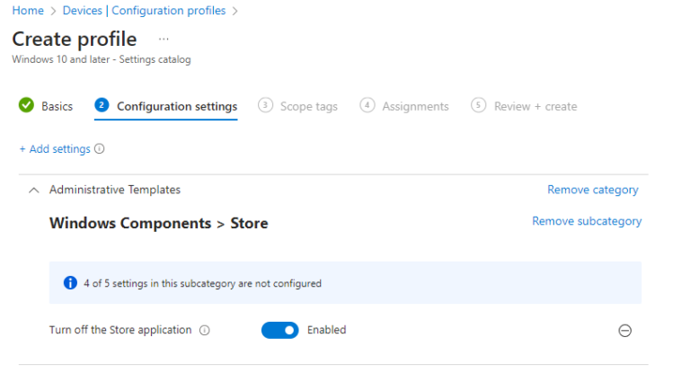 Désactiver l’accès au Microsoft Store et autoriser les applications Intune gérés